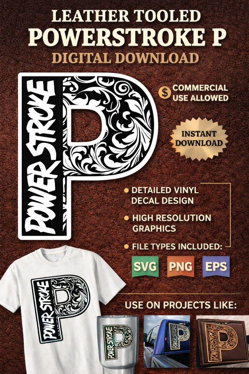 Leather Tooled Powerstroke P Logo SVG PNG | Cricut & Silhouette Cut ...