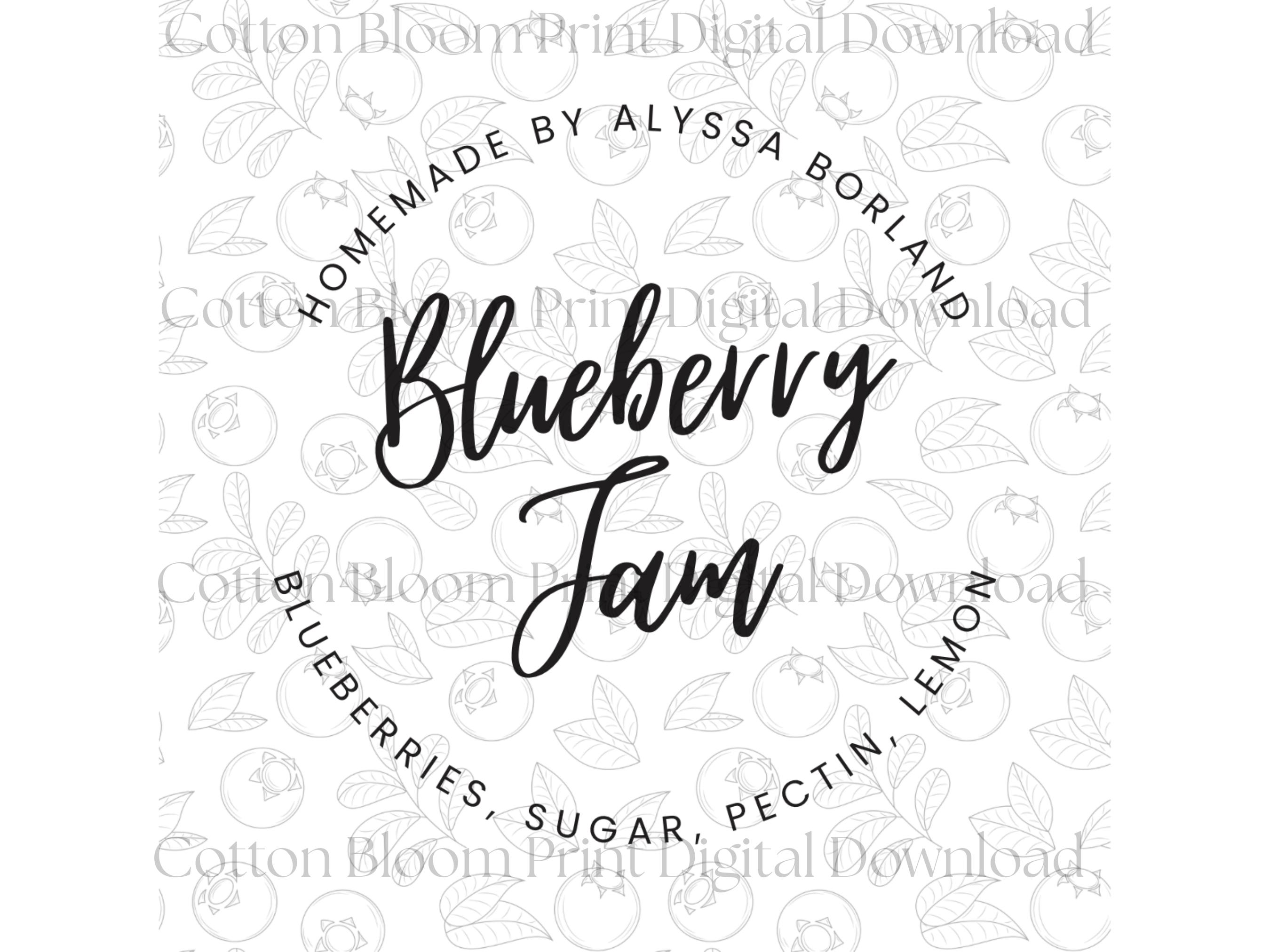 Custom Blueberry Jam Digital Download Labels | Color and Black and ...