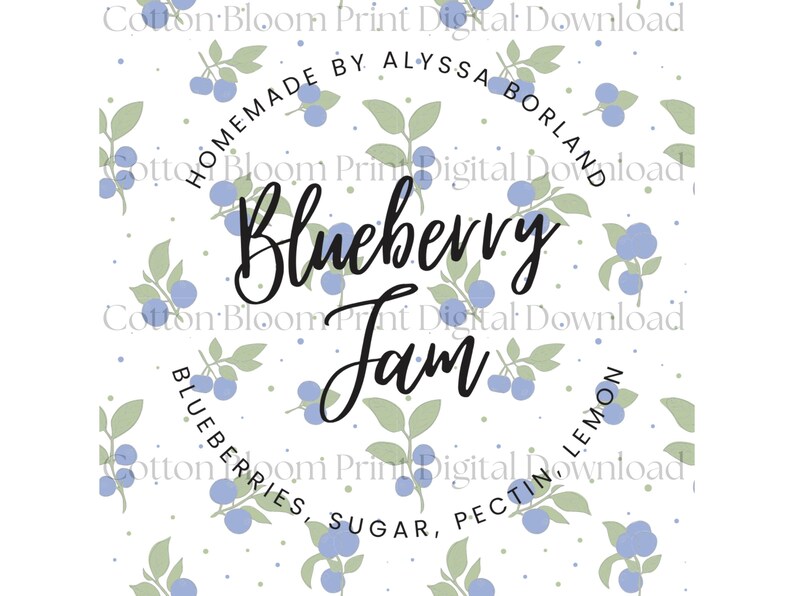 Custom Blueberry Jam Digital Download Labels | Color and Black and ...