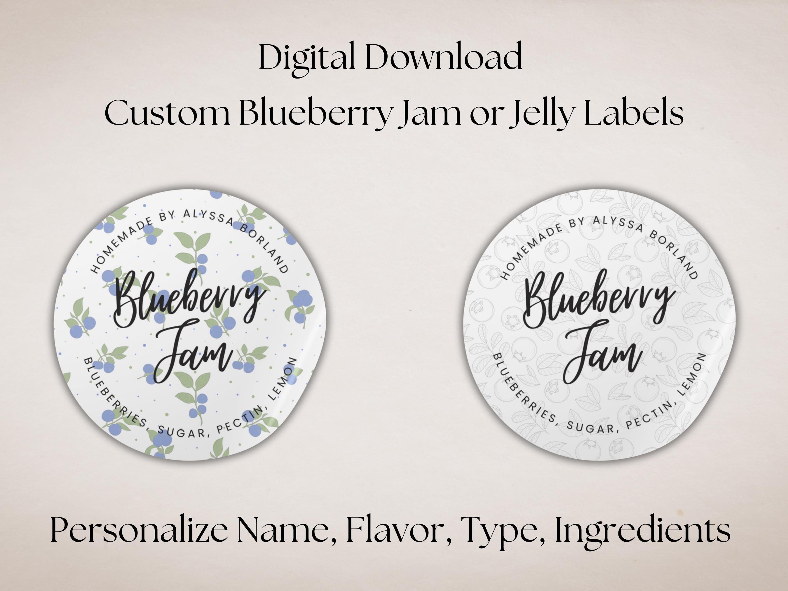 Custom Blueberry Jam Digital Download Labels | Color and Black and ...