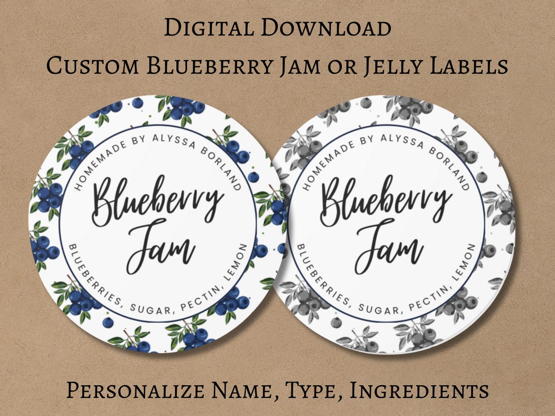 Custom Blueberry Jam/jelly Labels, Personalized Homemade Jam Labels ...