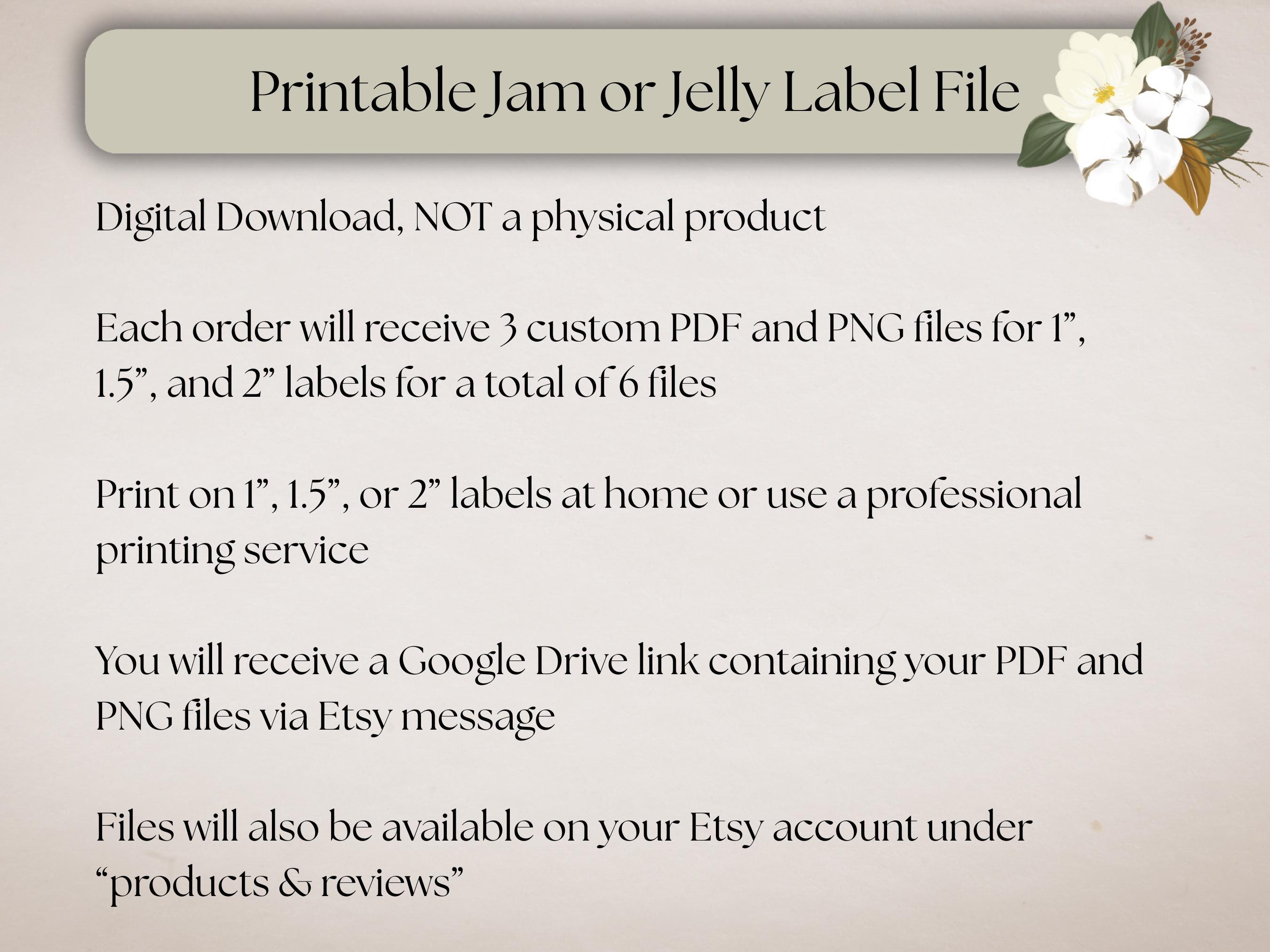 Printable Jam or Jelly Labels - Canning Labels Digital Download ...