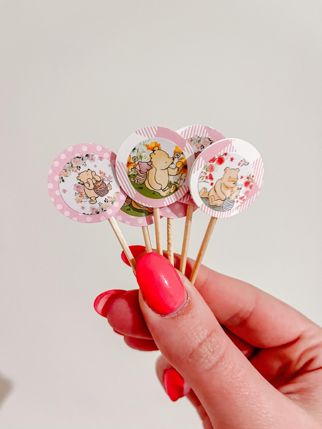 Classic Winnie the Pooh Cupcake Toppers - Pink - 24 Count - Etsy