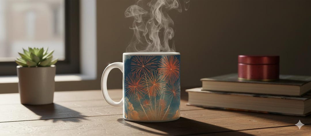 Summer Night Fireworks Mug, Vibrant Celebration Sky Cup, Artistic ...
