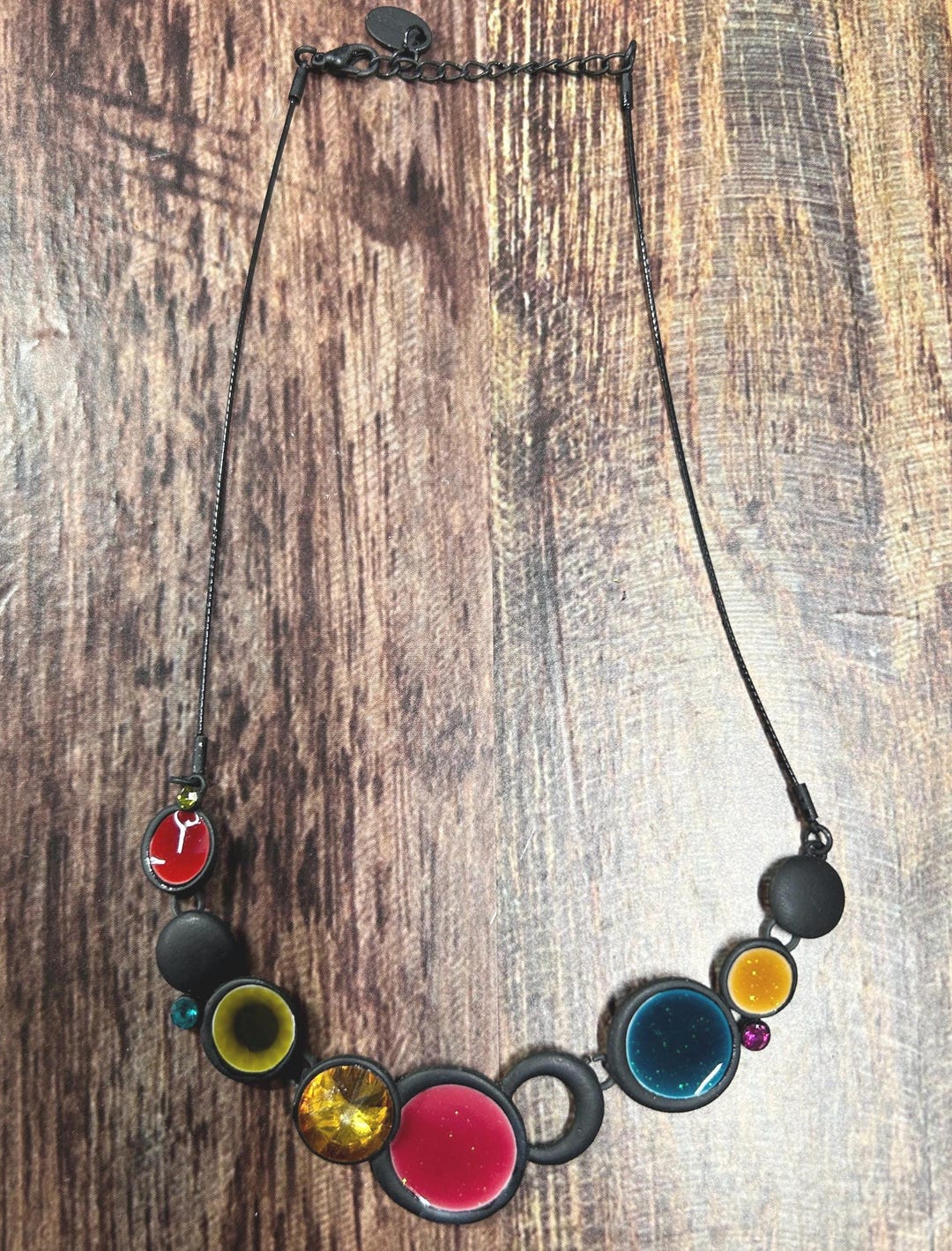 Signed Caracol Black Necklace With Multi-colored Gem Style Pendants - Etsy