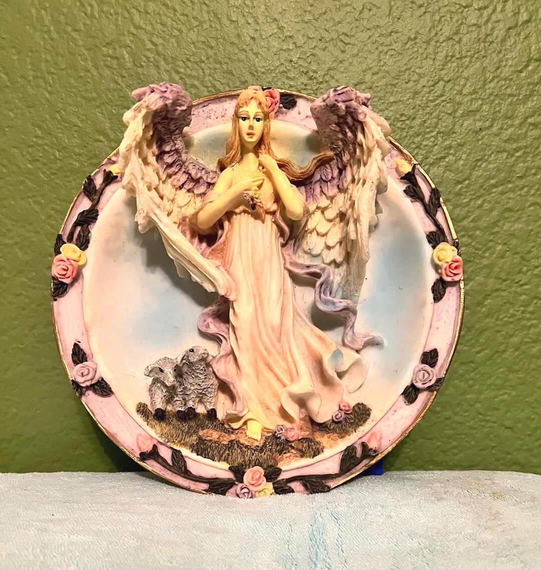 Vintage 8” Collector Plate: 3D Guardian Angel With Lambs - Etsy