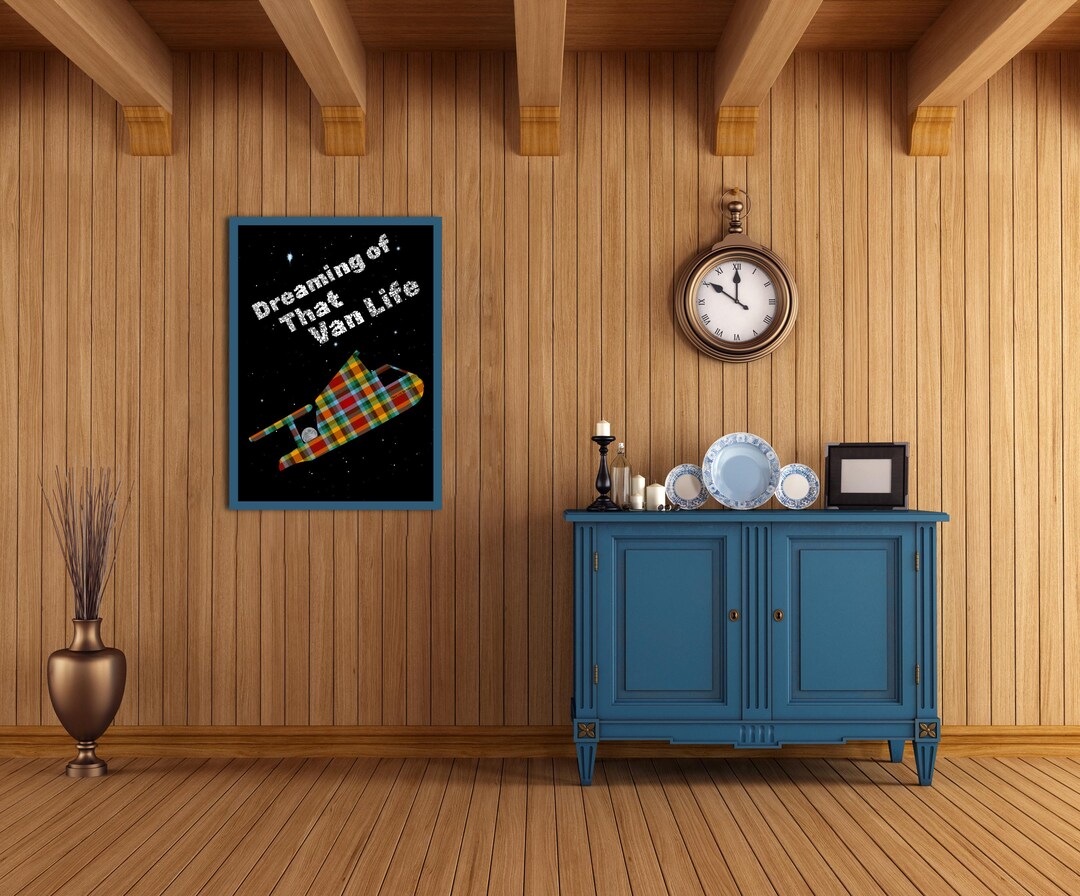 Van Life Explorer Ship Plaid Poster, Plaid Van Life Spaceship Print ...