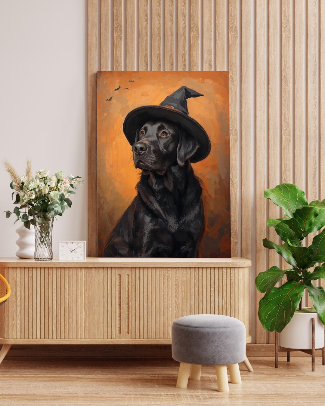 Witch Hat Black Labrador Print: Halloween Dog Wall Art (digital ...