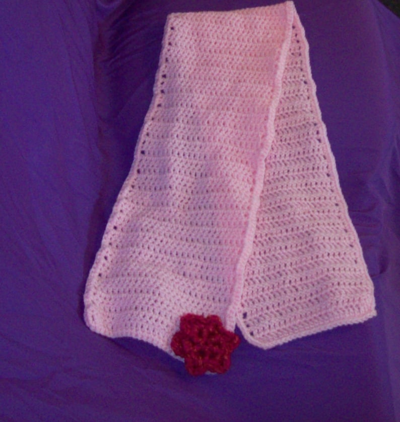 Crochet Light Pink Scarf, Hot Pink Flower Applique, Women's Fashion ...
