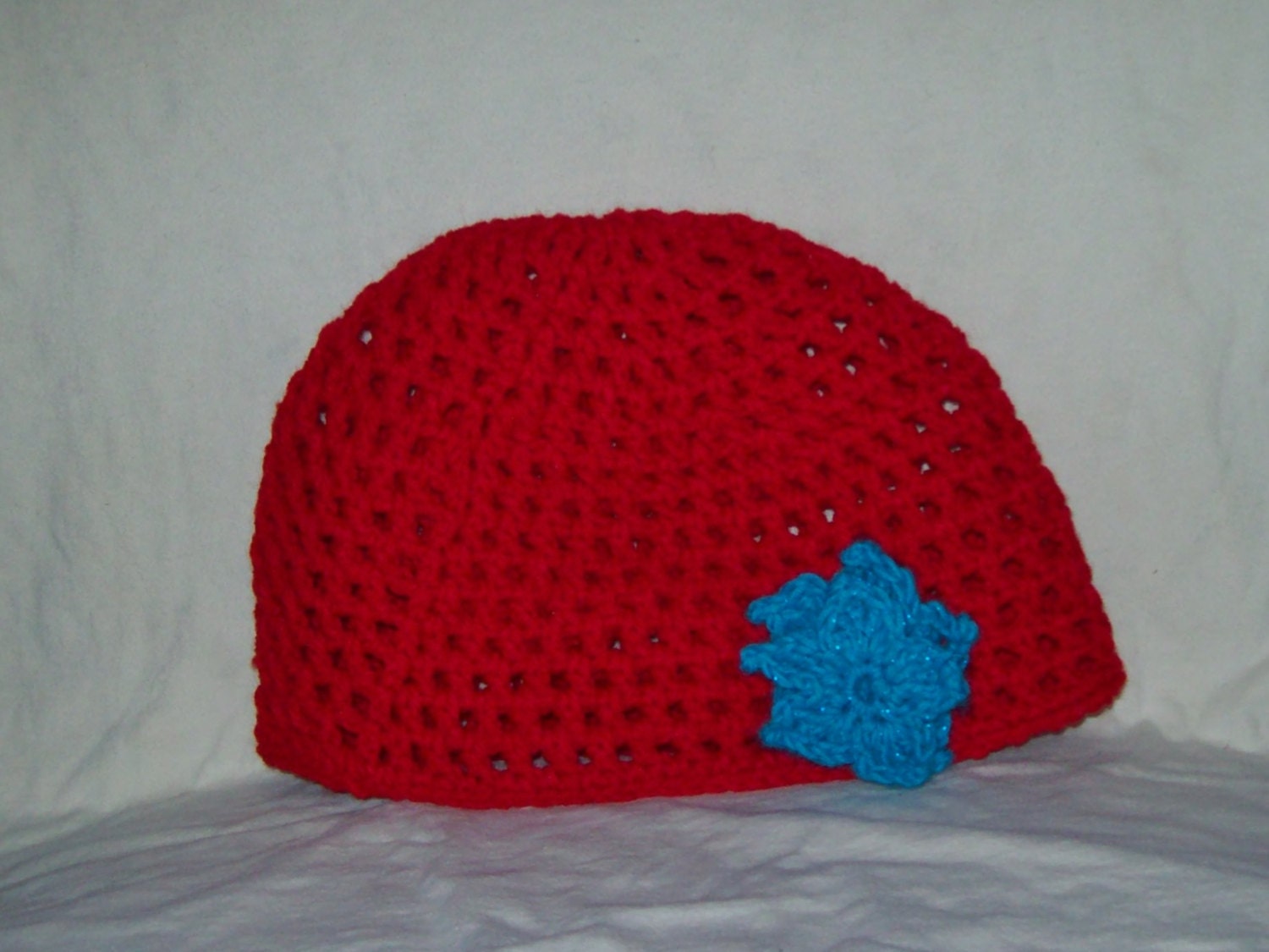 Red Mesh Skull Cap, Turquoise Flower, Size Teen to Adult, Women's ...