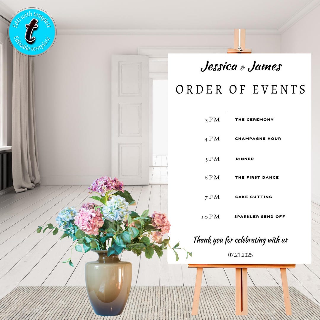 Order of Events Sign, Minimalist Order of Events Sign, Wedding Order of ...