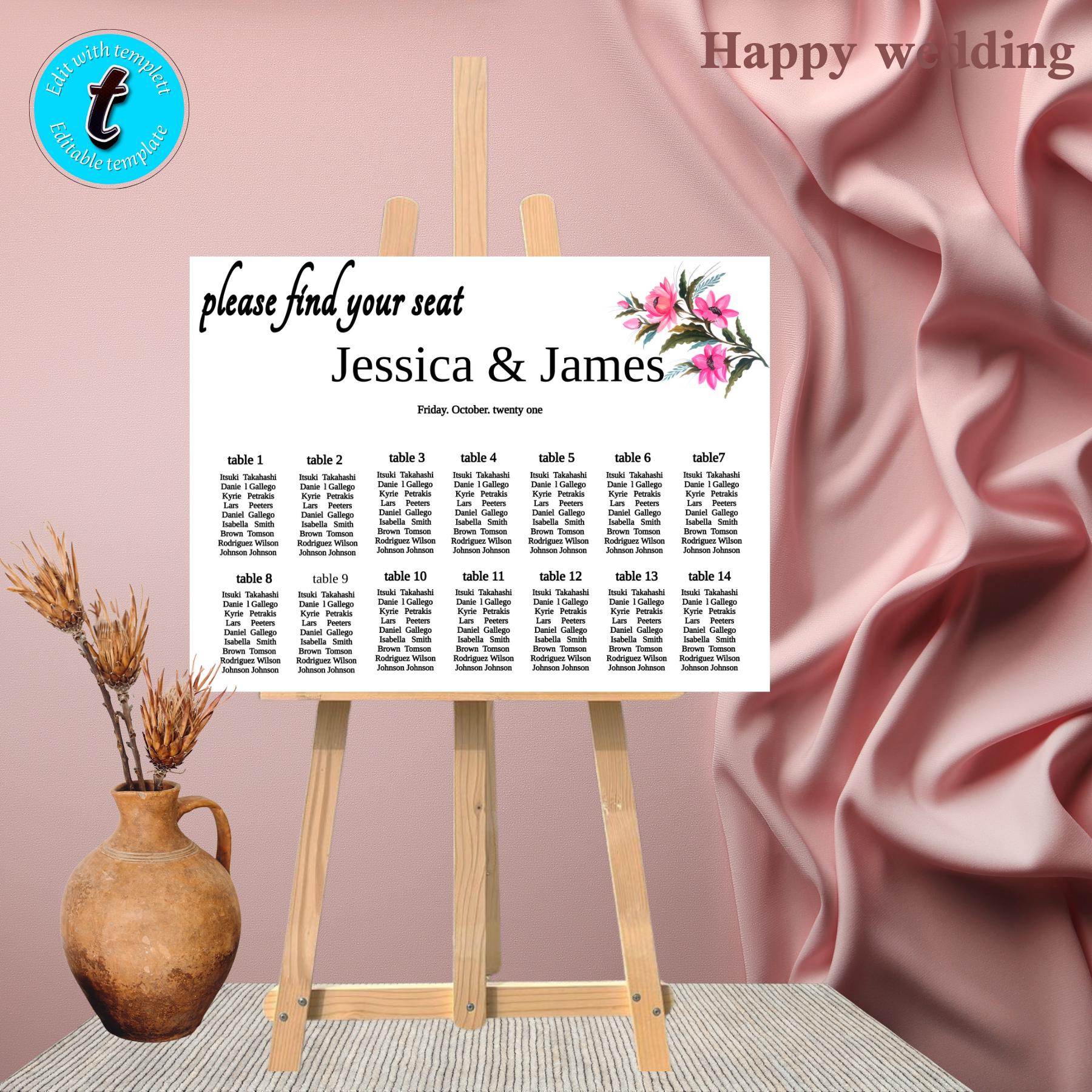 Editable DIY Template With Templett,table Plan, Wedding Table Plan ...