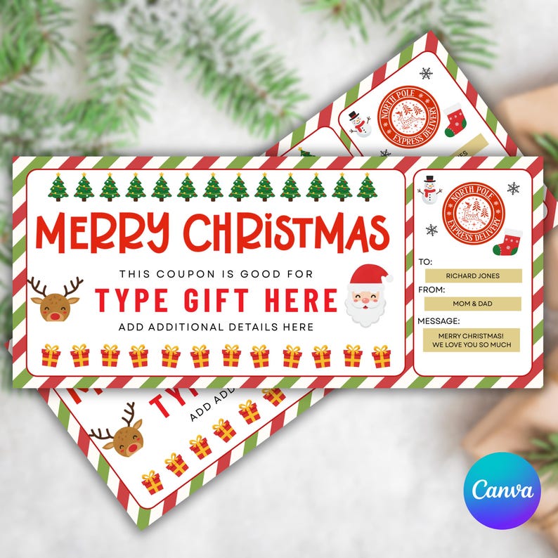 Christmas Coupon Template, Editable Christmas Gift Certificate ...