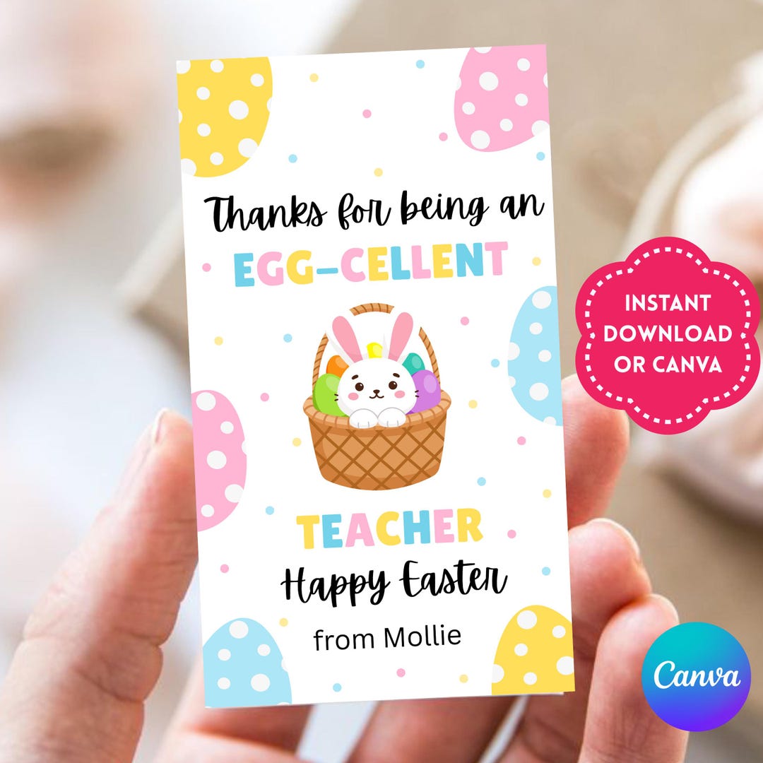 Easter Teacher Gift Tag, Bunny Gift Tag, School Class Appreciation Gift ...