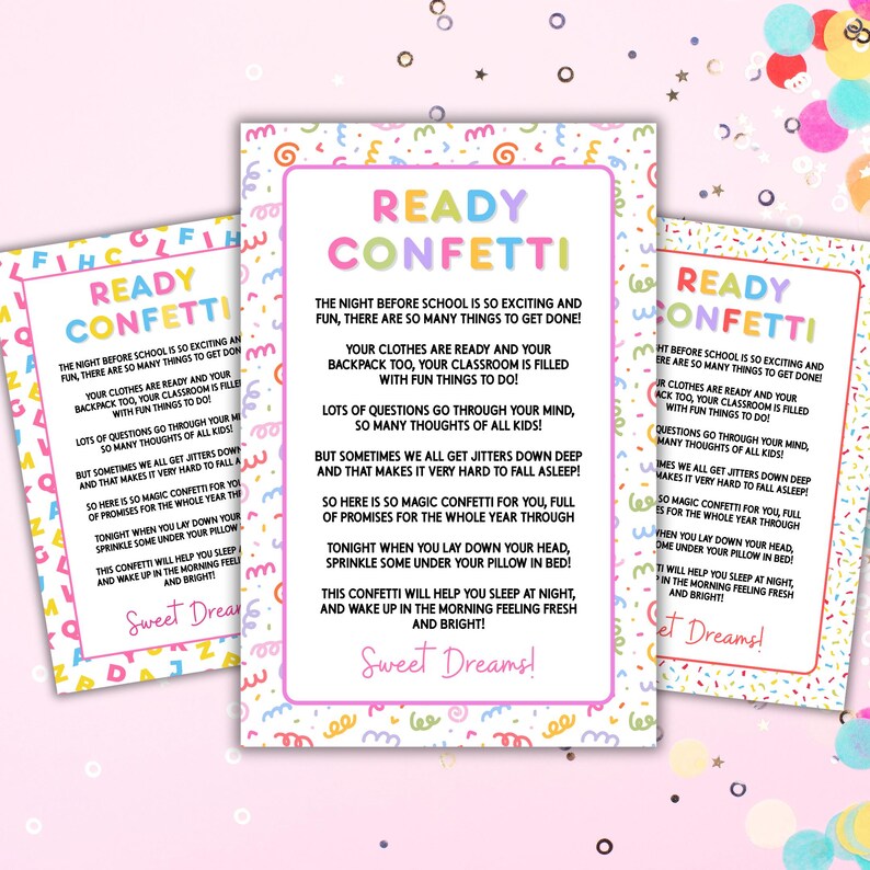 Ready Confetti First Day of School Poem, Night Before School Letter ...