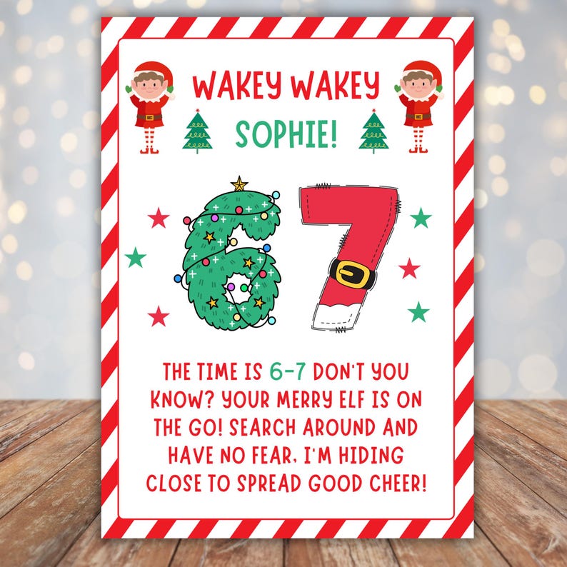 6-7 Elf Morning Sign, Scavenger Hunt Sign, Elf Letter Find Me, Wake up ...