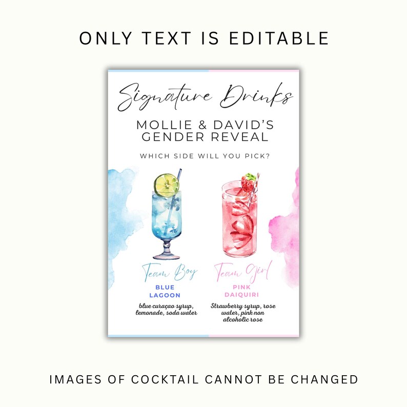Gender Reveal Cocktail Sign, Editable Bar Menu, Baby Shower Gender ...