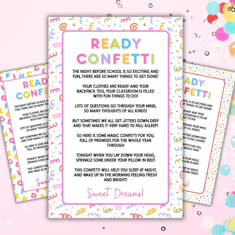 Ready Confetti, First Day of School Poem: Confetti Gift, Printable ...