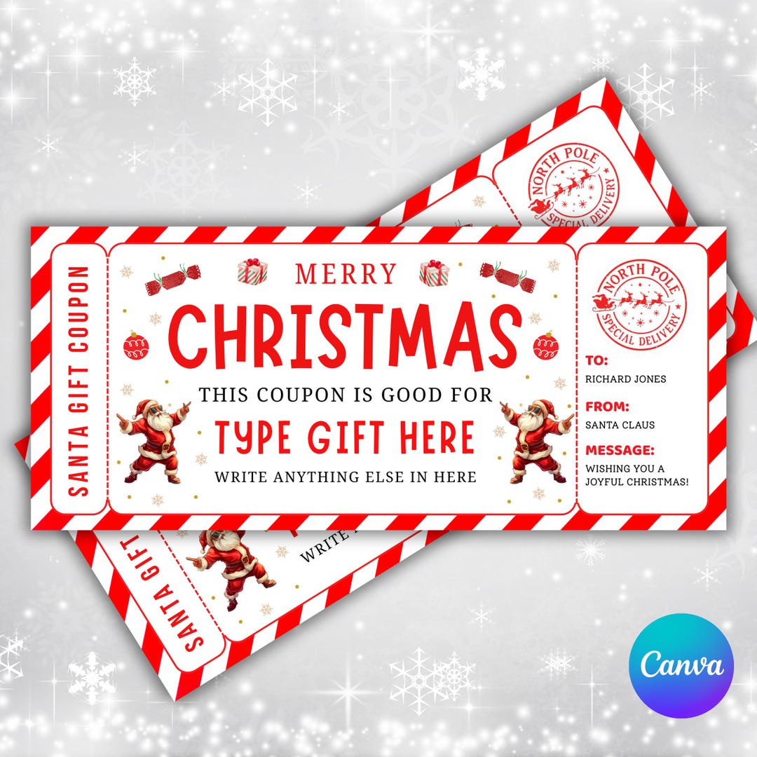 Christmas Coupon Template, Editable Christmas Gift Certificate ...