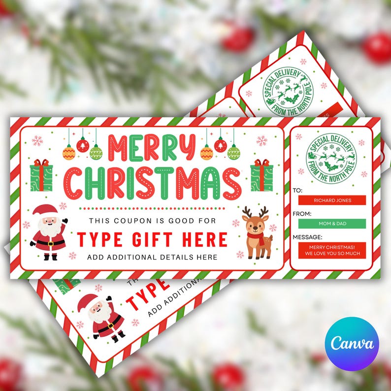 Christmas Coupon Template, Editable Christmas Gift Certificate ...