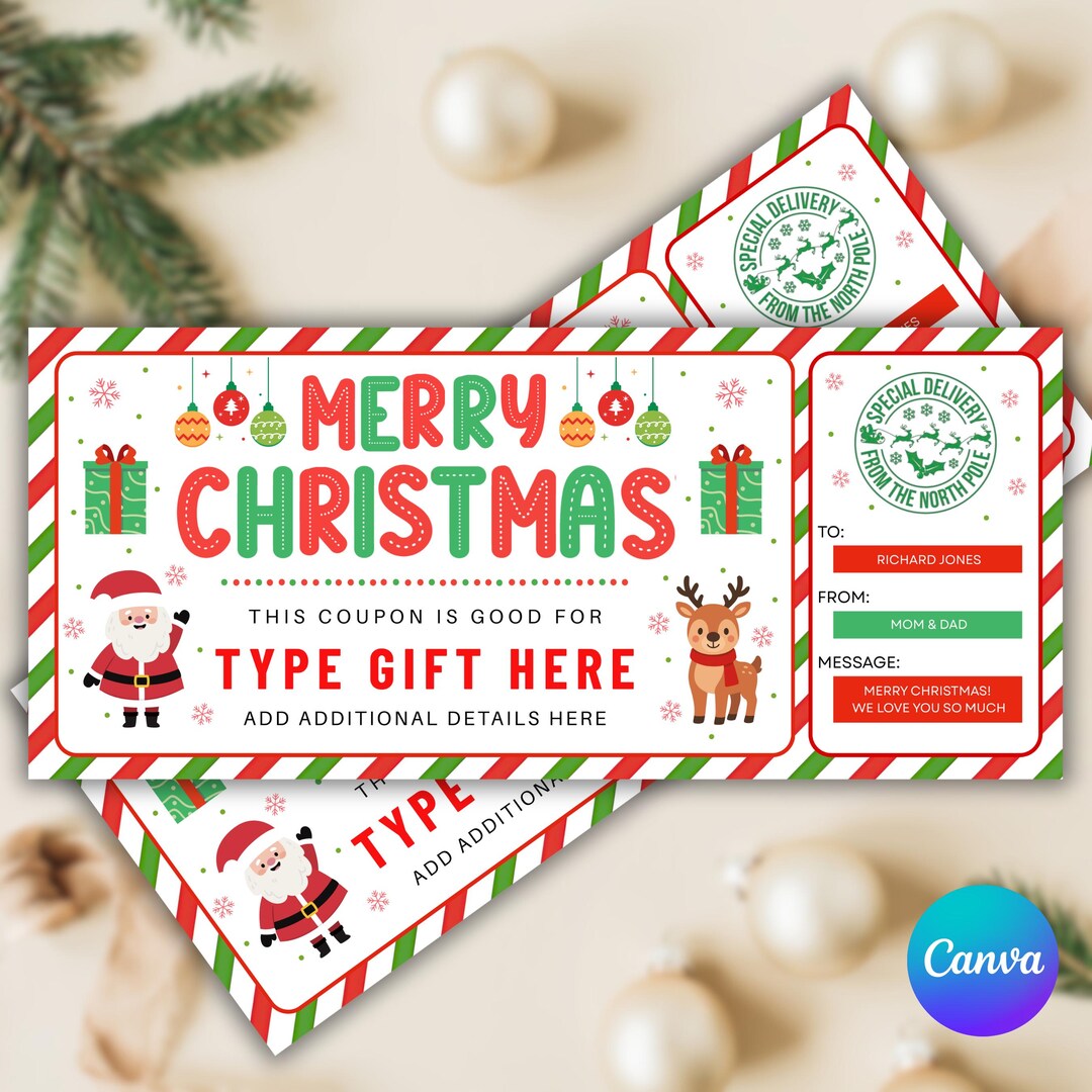 Christmas Coupon Template, Editable Christmas Gift Certificate ...