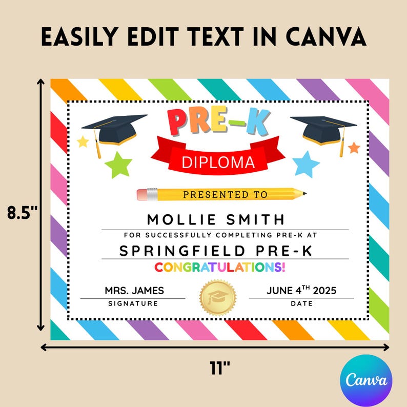 Pre-k Graduation Certificate, Pre-k Grad Diploma Editable Canva ...