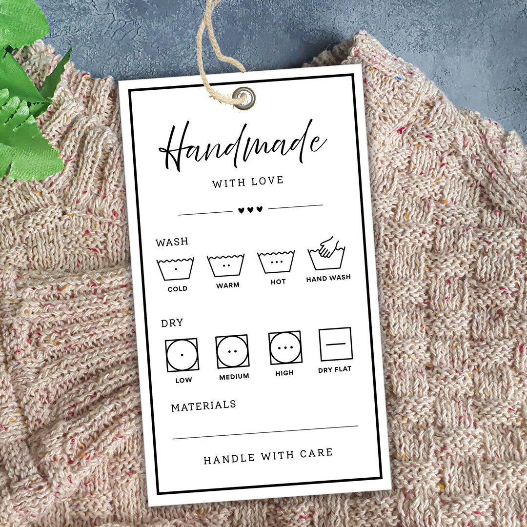 Care Instructions Tag Label, Handmade Clothes Label, Washing ...