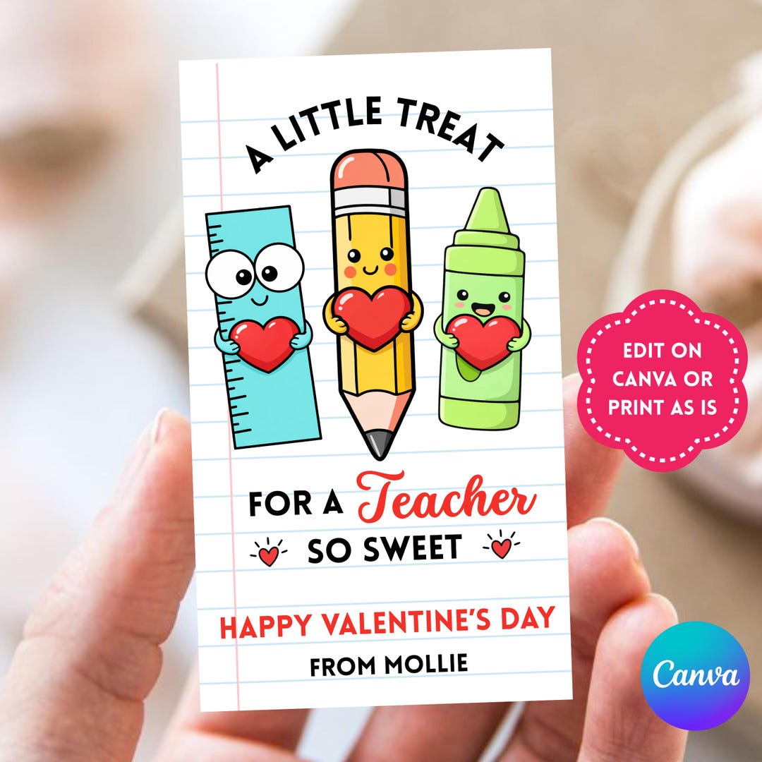 Valentine's Teacher Gift Tag, Teacher School Valentine Tag for Cupcakes ...