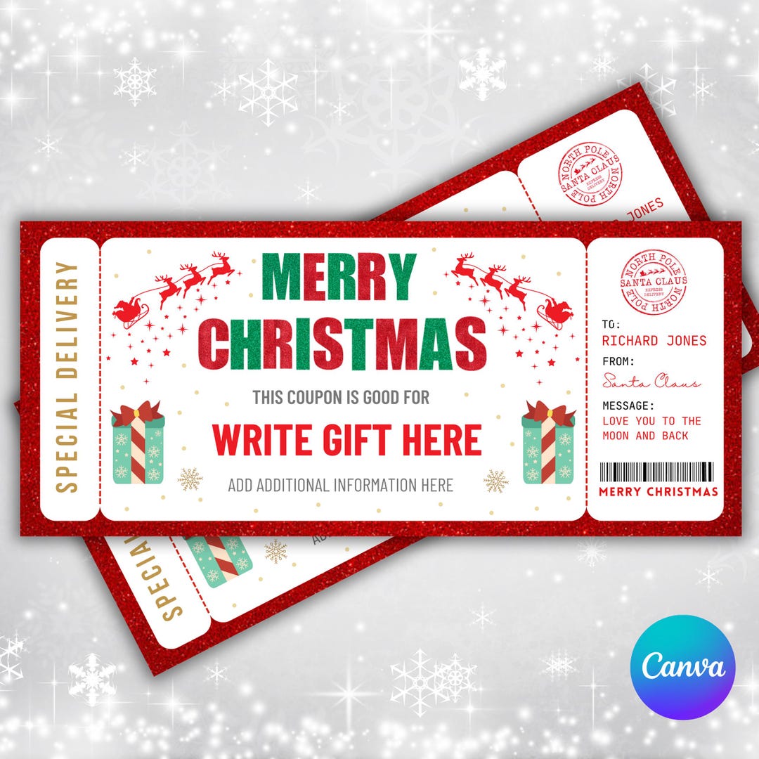 Christmas Coupon, Xmas Coupon, Editable Christmas Gift Certificate ...