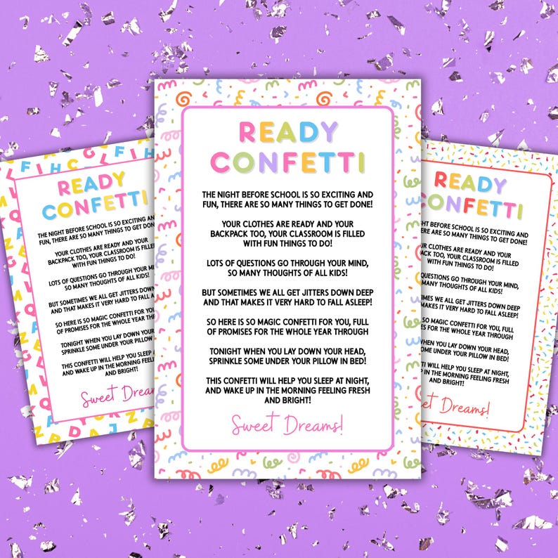 Ready Confetti First Day of School Poem, Night Before School Letter ...