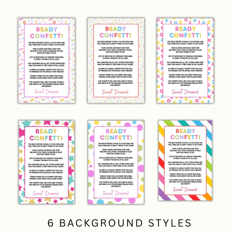 Ready Confetti First Day of School Poem, Night Before School Letter ...