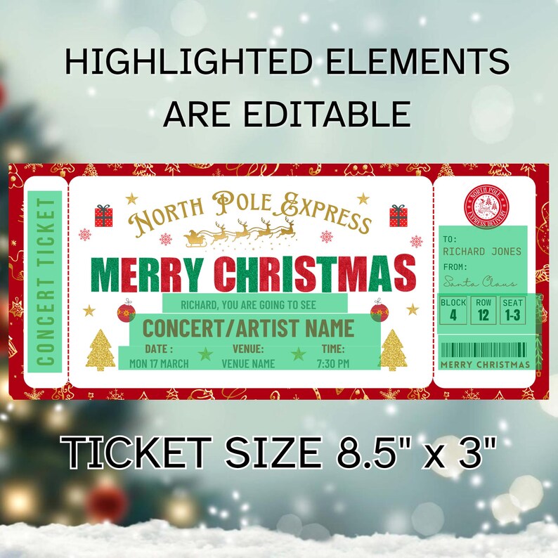 Christmas Concert Ticket, Xmas Music Ticket, Theatre Event Show Ticket ...
