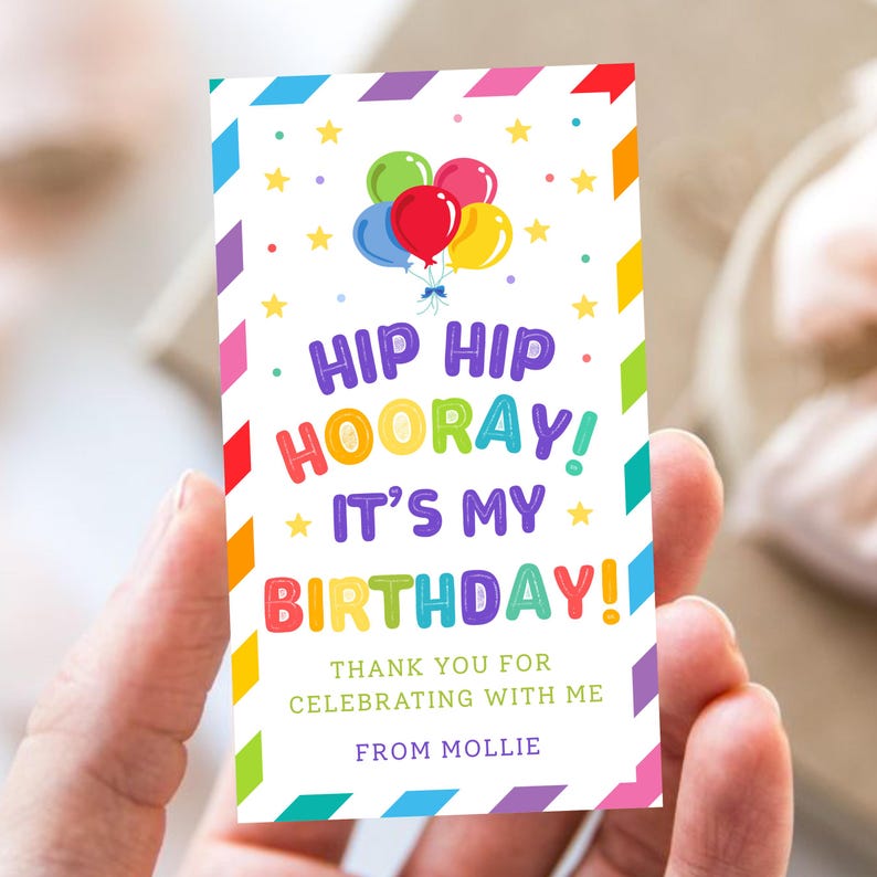 Happy Birthday Gift Tag Label, Rainbow Color Kids Party Tag, School ...