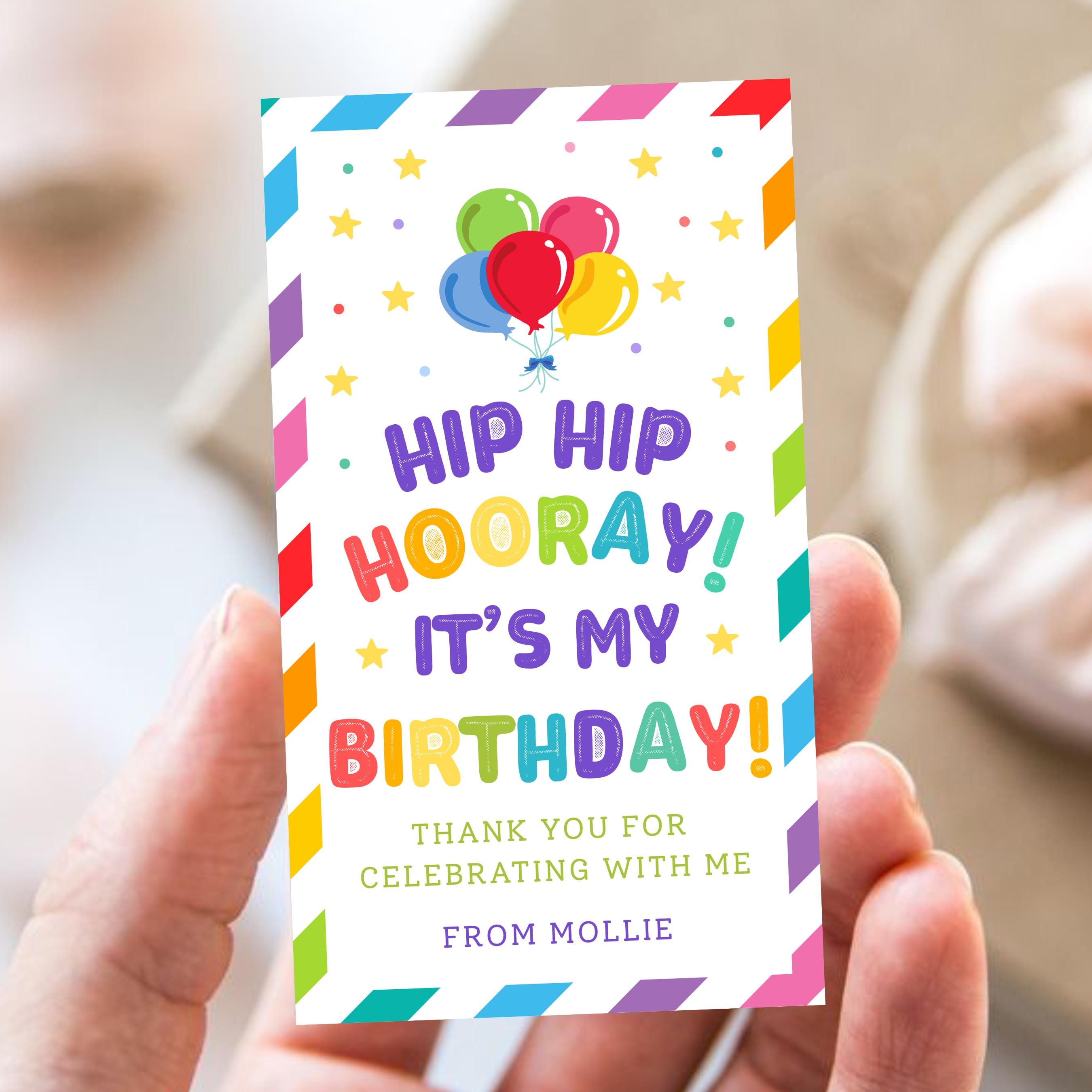 Happy Birthday Gift Tag Label, Rainbow Color Kids Party Tag, School ...