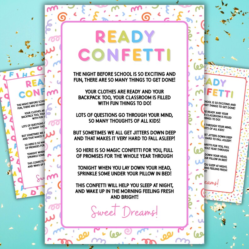 Ready Confetti First Day of School Poem, Night Before School Letter ...