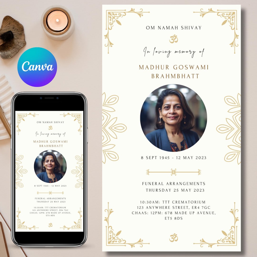 Indian Funeral Invitation, Hindu Funeral Announcement, Gujarati OM ...