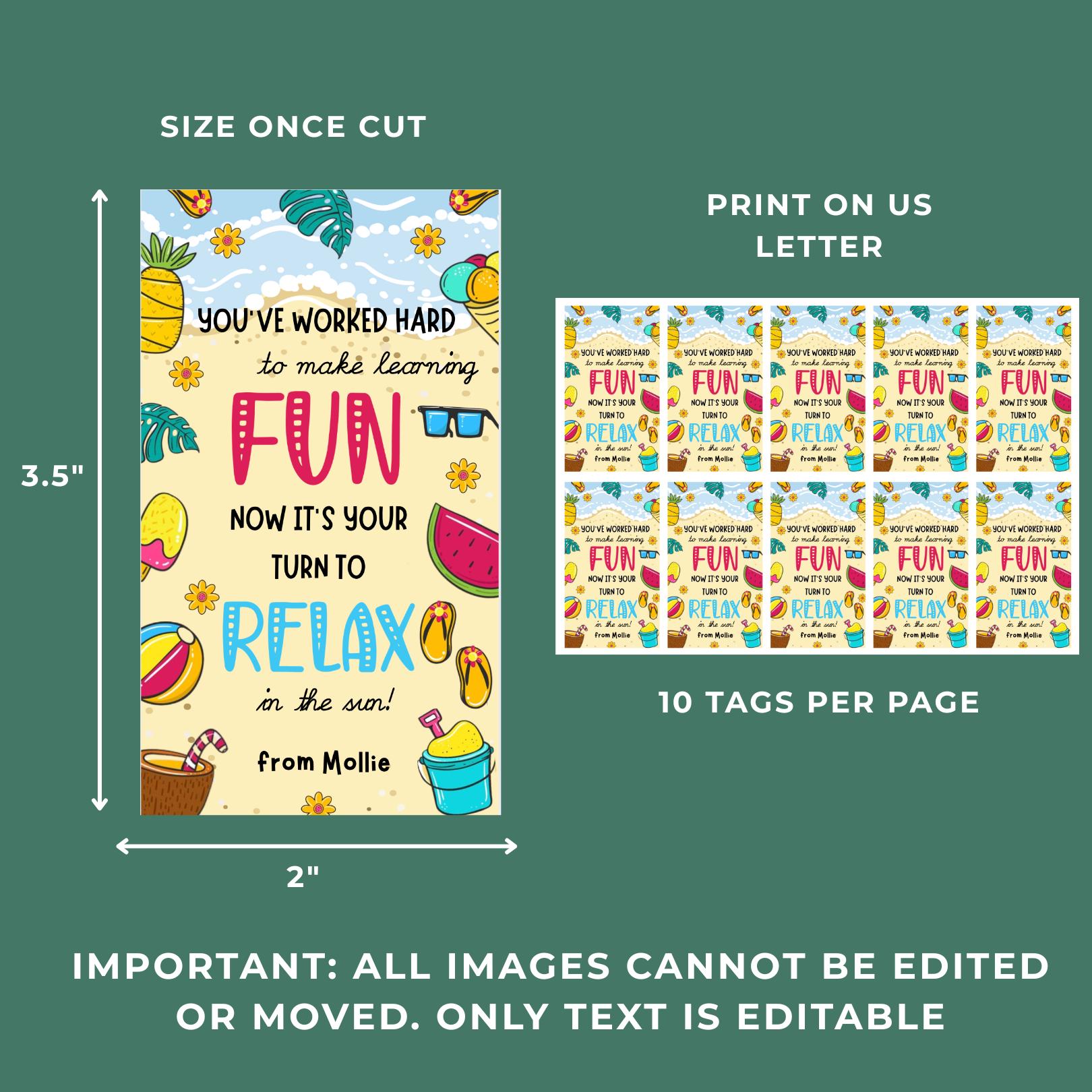 Editable Last Day of School Gift Tag, Summer End of School Year Tag ...