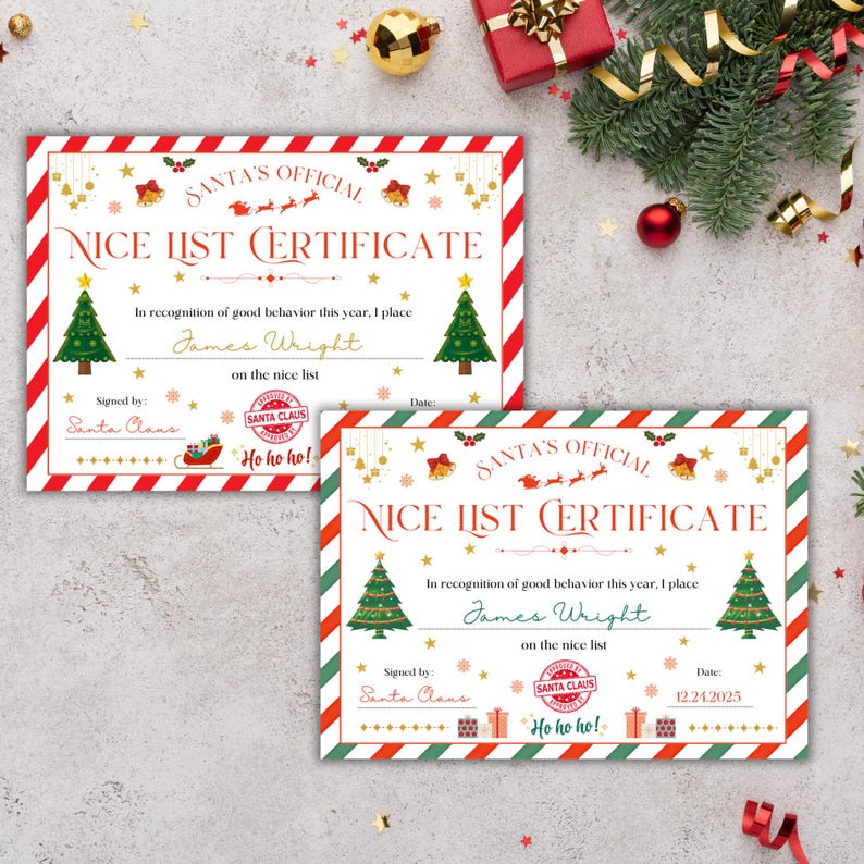 Santa Nice List Certificate, Editable Christmas Nice List Certificate ...