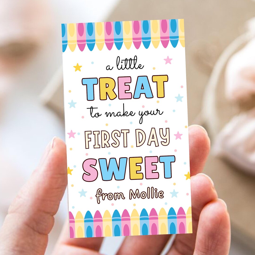 First Day of School Gift Tag: Crayon Design, Editable Template (canva ...