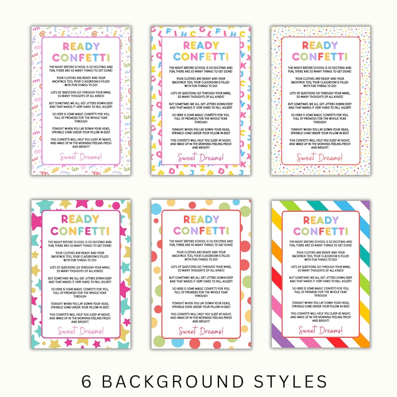 Ready Confetti, First Day of School Poem: Confetti Gift, Printable ...