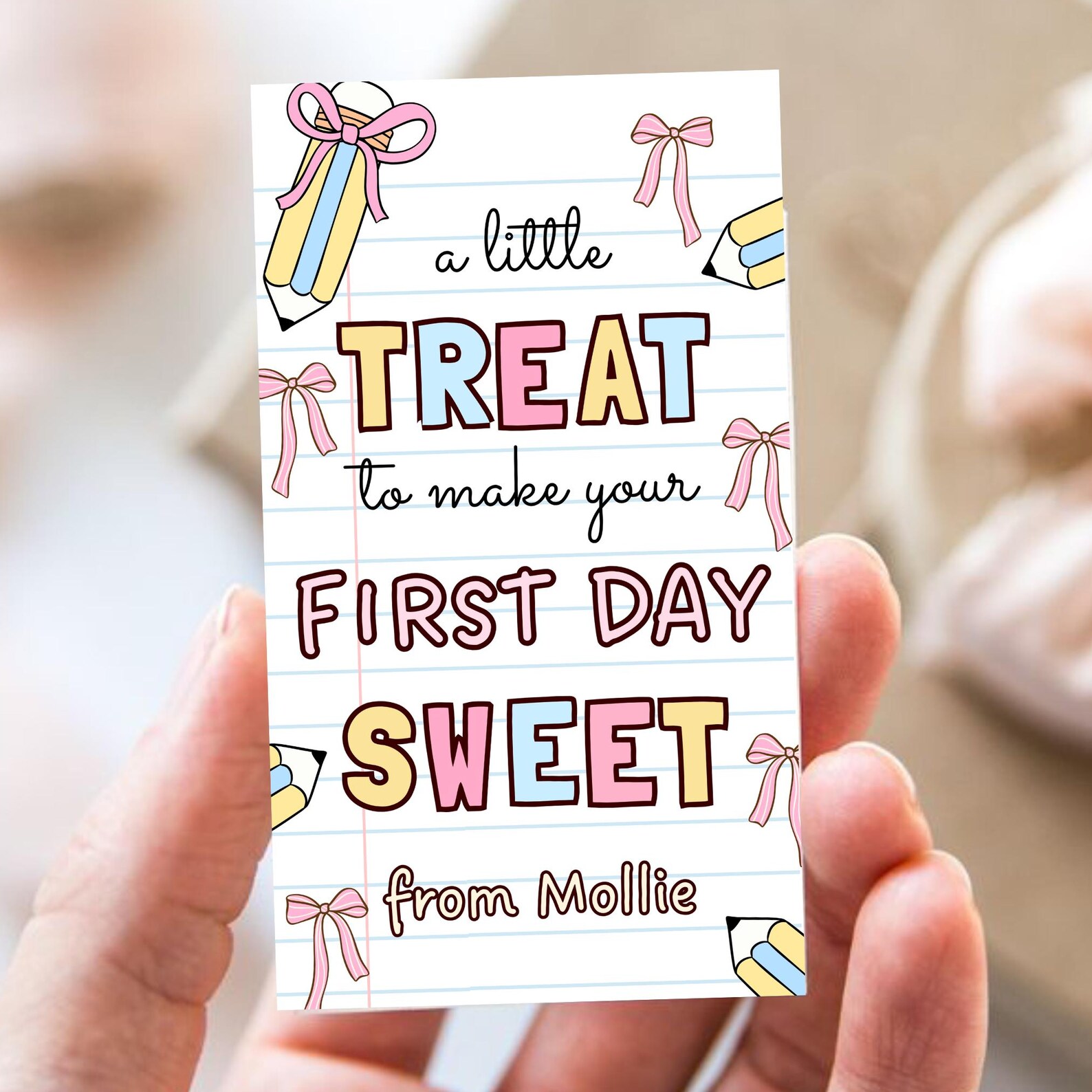 First Day of School Gift Tag: Pencil Bow Design (canva Template Digital ...