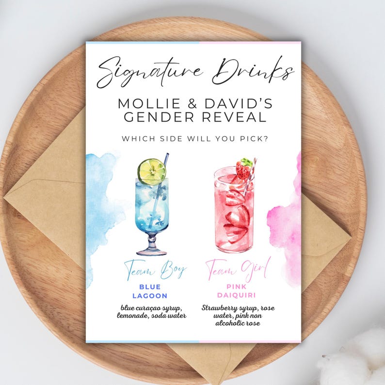 Gender Reveal Cocktail Sign, Editable Bar Menu, Baby Shower Gender ...