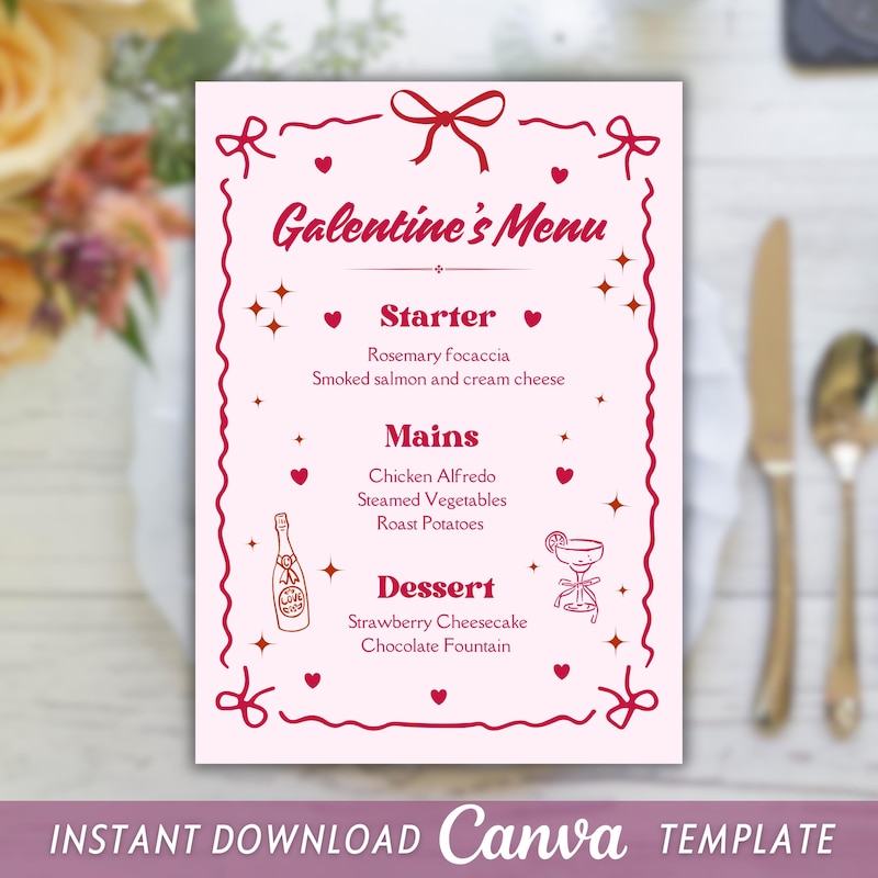Galentines Menu Templates - Etsy UK