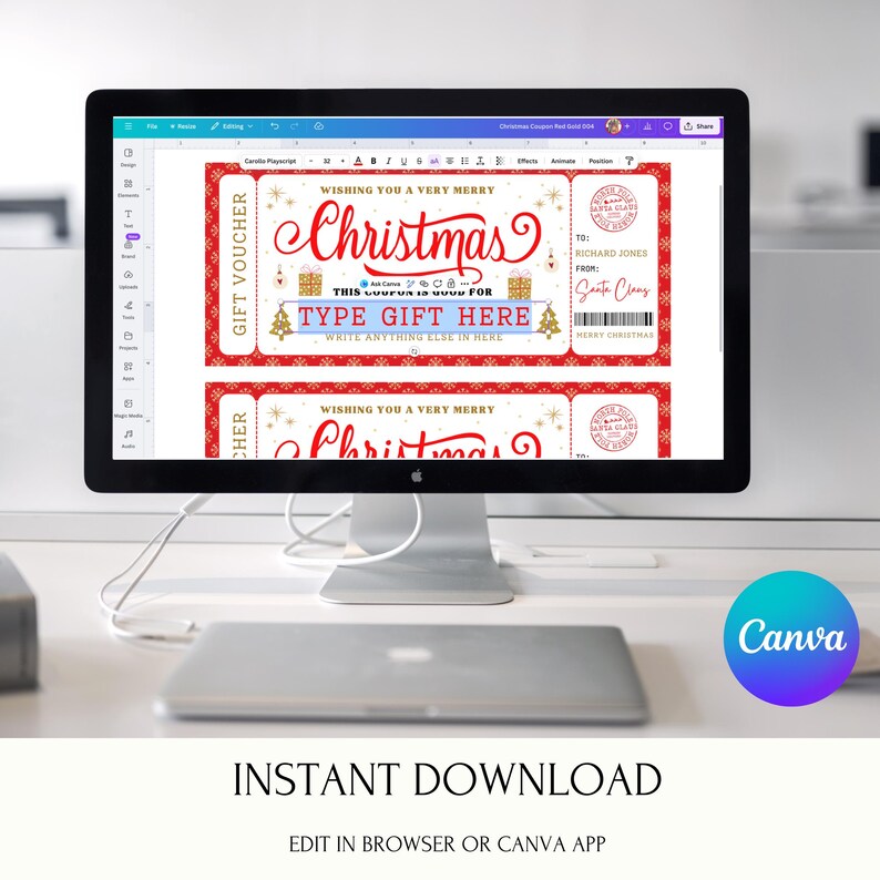 Christmas Coupon Template, Editable Christmas Gift Certificate ...