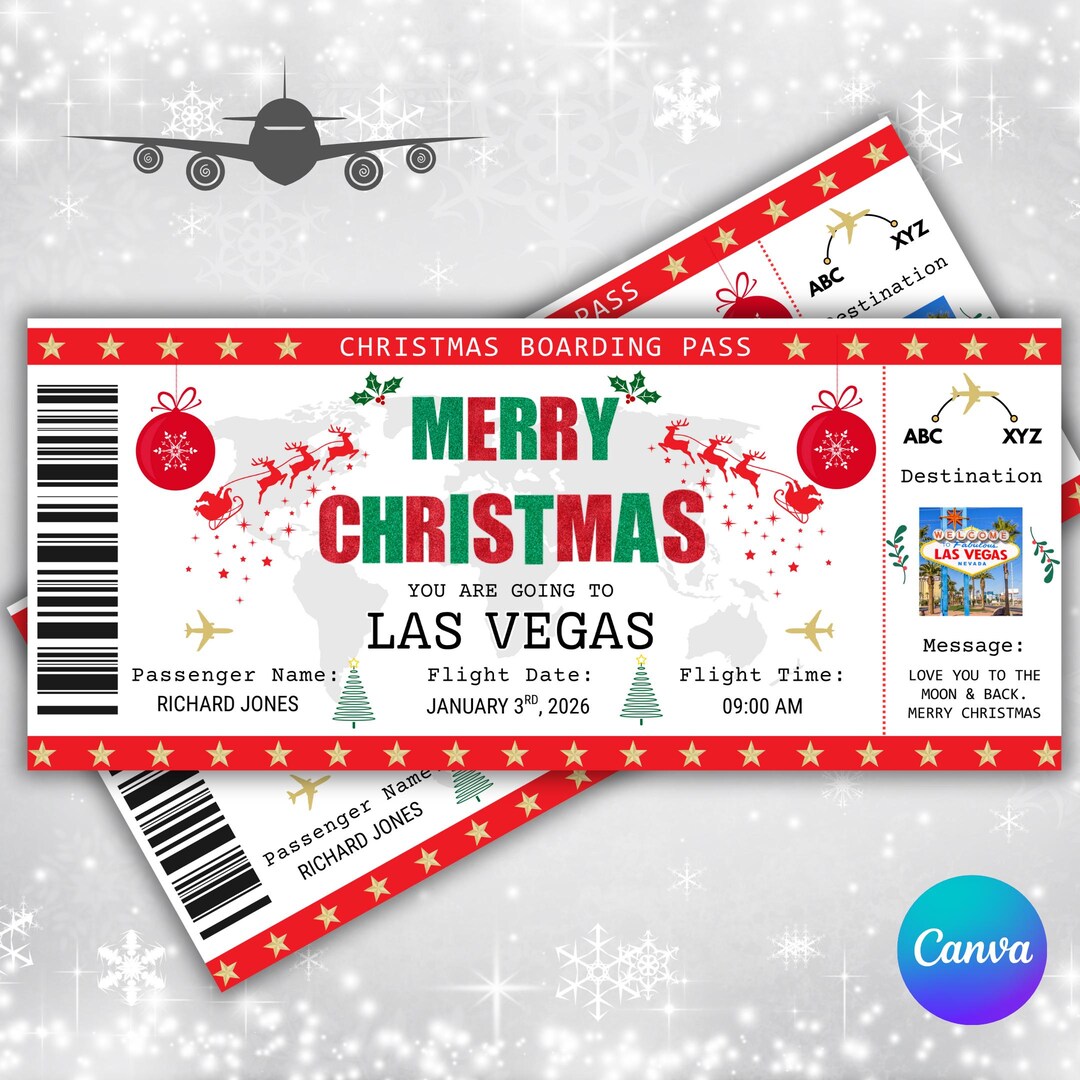 Christmas Boarding Pass, Surprise Trip Holiday, Vacation Plane Ticket ...
