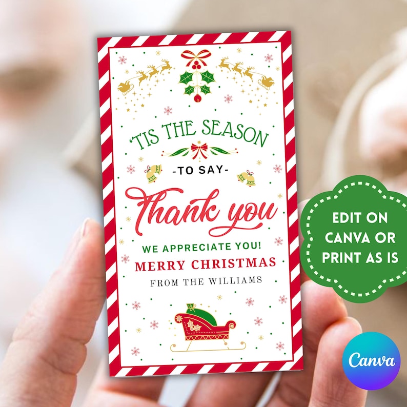 Christmas Tis the Season Tag, Christmas Friends Family Gift Tag, Thank ...
