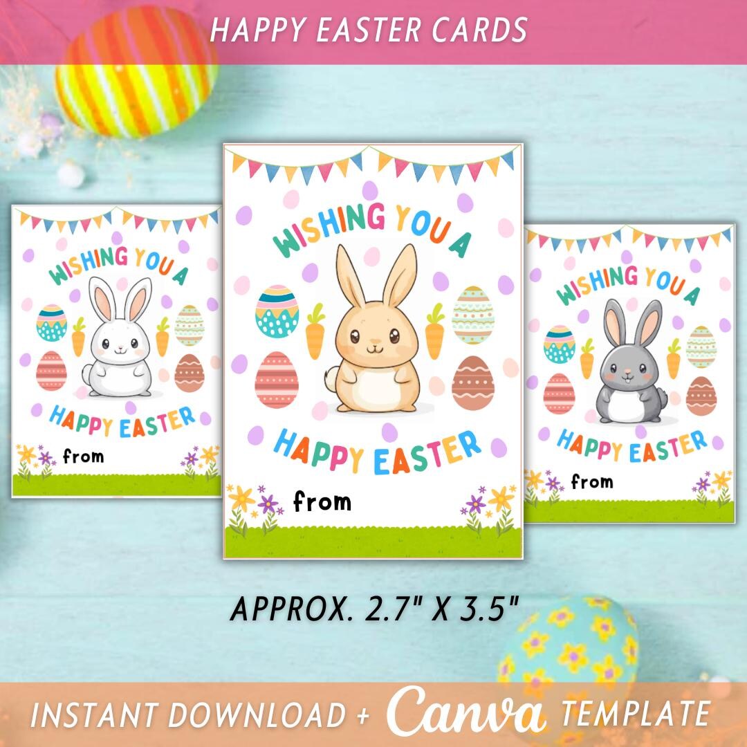 Happy Easter Card, Kids Easter Card, Bunny Easter Card, Easter Gift Tag ...