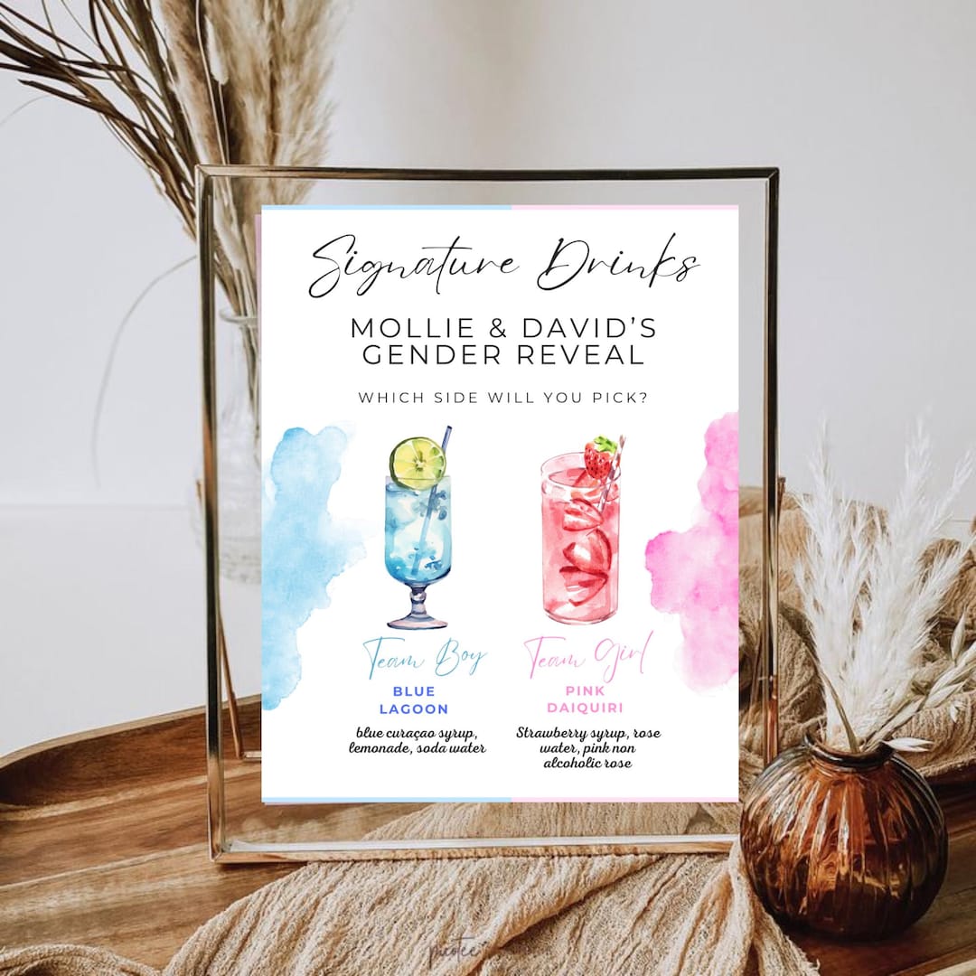 Gender Reveal Cocktail Sign, Editable Bar Menu, Baby Shower Gender ...