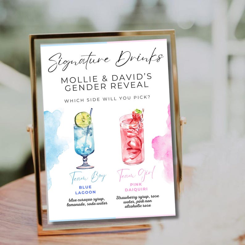 Gender Reveal Cocktail Sign, Editable Bar Menu, Baby Shower Gender ...