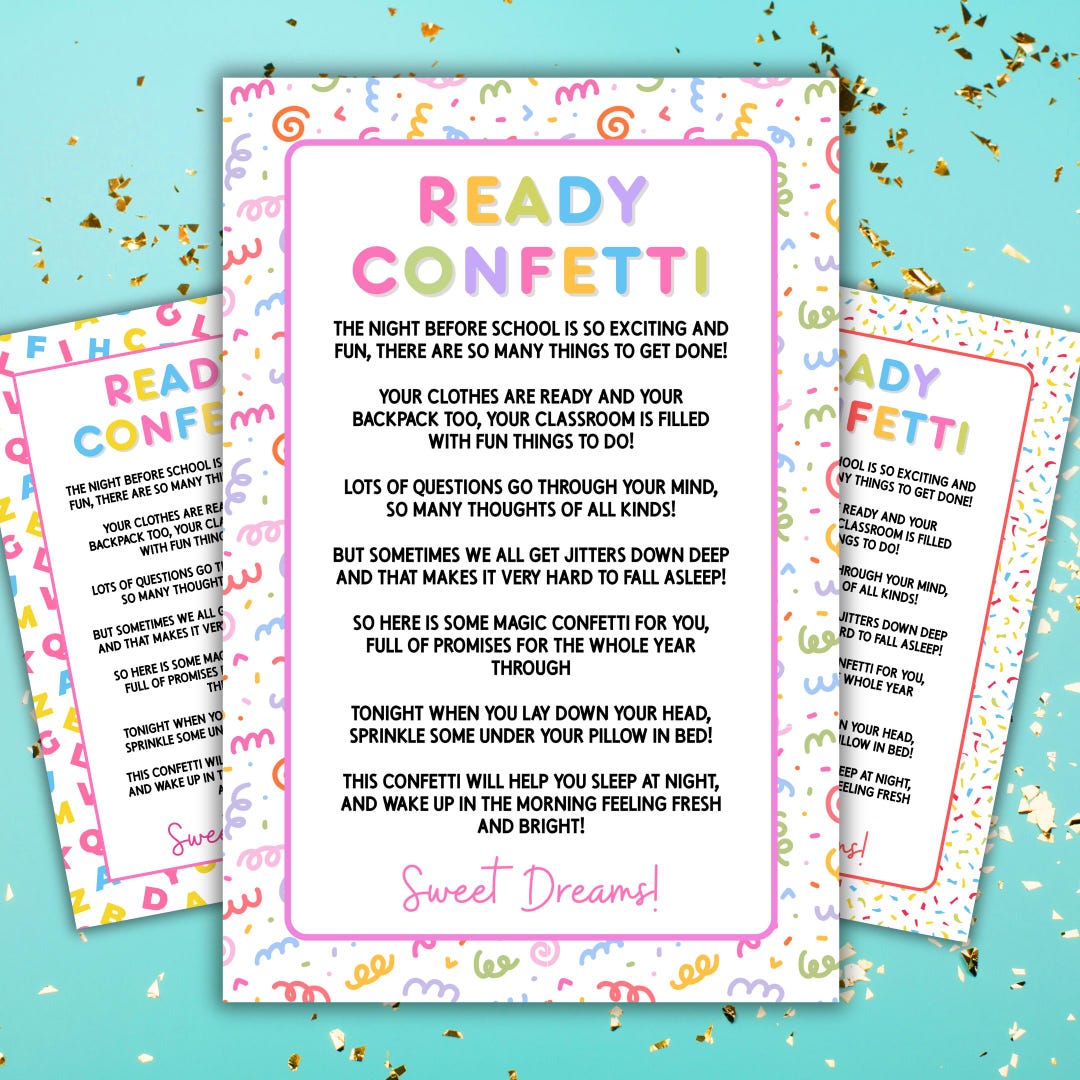Ready Confetti, First Day of School Poem: Confetti Gift, Printable ...